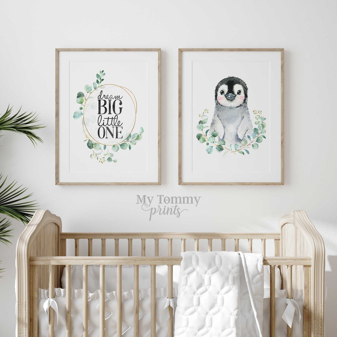 Penguin Nursery Prints, Baby Penguin Nursery Decor, Dream Big Little ...