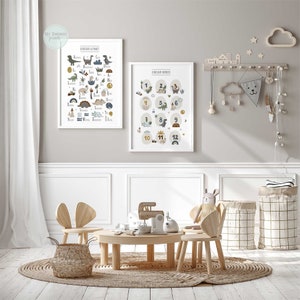 Set of 2 Dinosaur Prints Dino Alphabet & Numbers Boys Bedroom Decor ...