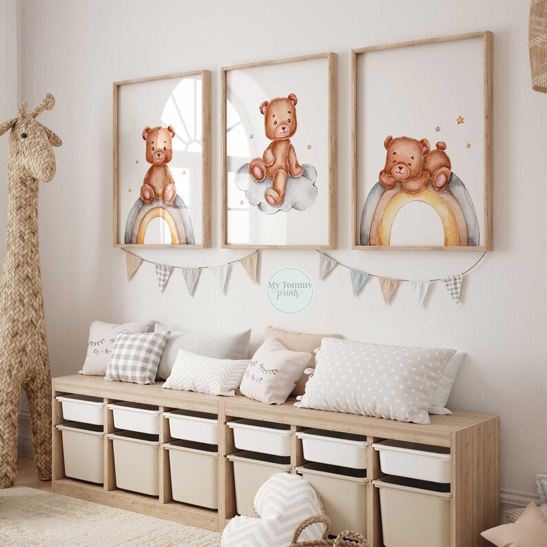 Set of 3 Teddy Bear Prints Gender Neutral Bear Wall Art - Etsy