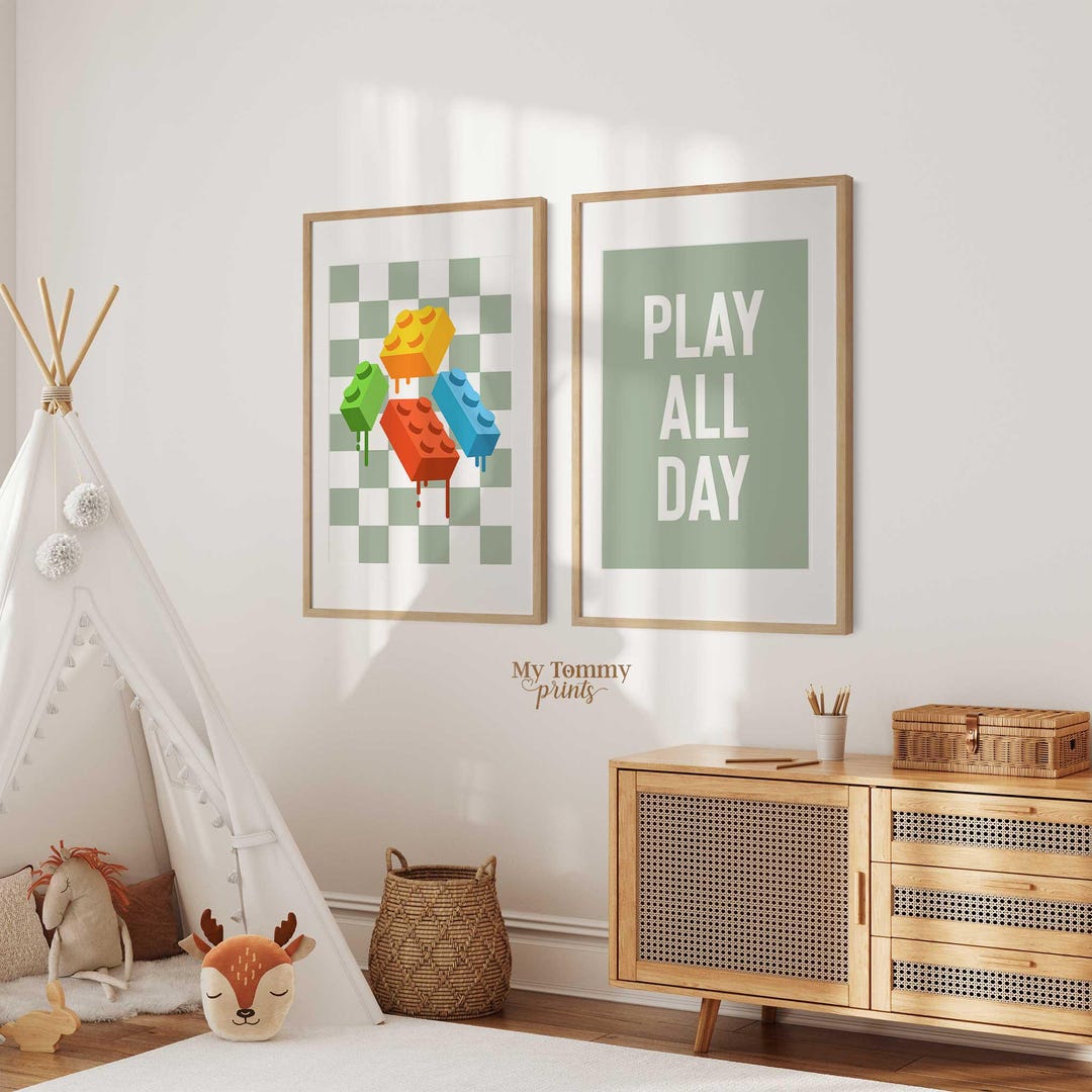 Building Block Themed Prints for Boys Bedroom Fun Wall Art Play All Day ...