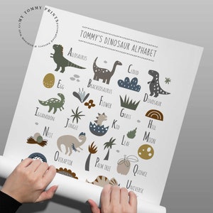 Set of 2 Dinosaur Prints Dino Alphabet & Numbers Boys Bedroom Decor ...