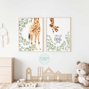 Hello Little One Giraffe Prints, Gender Neutral Baby Decor, Giraffe ...