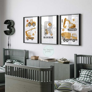 Personalised Construction Wall Art Set of 3 Prints for Boys Bedroom or ...