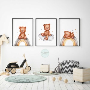 Set of 3 Teddy Bear Prints Gender Neutral Bear Wall Art - Etsy