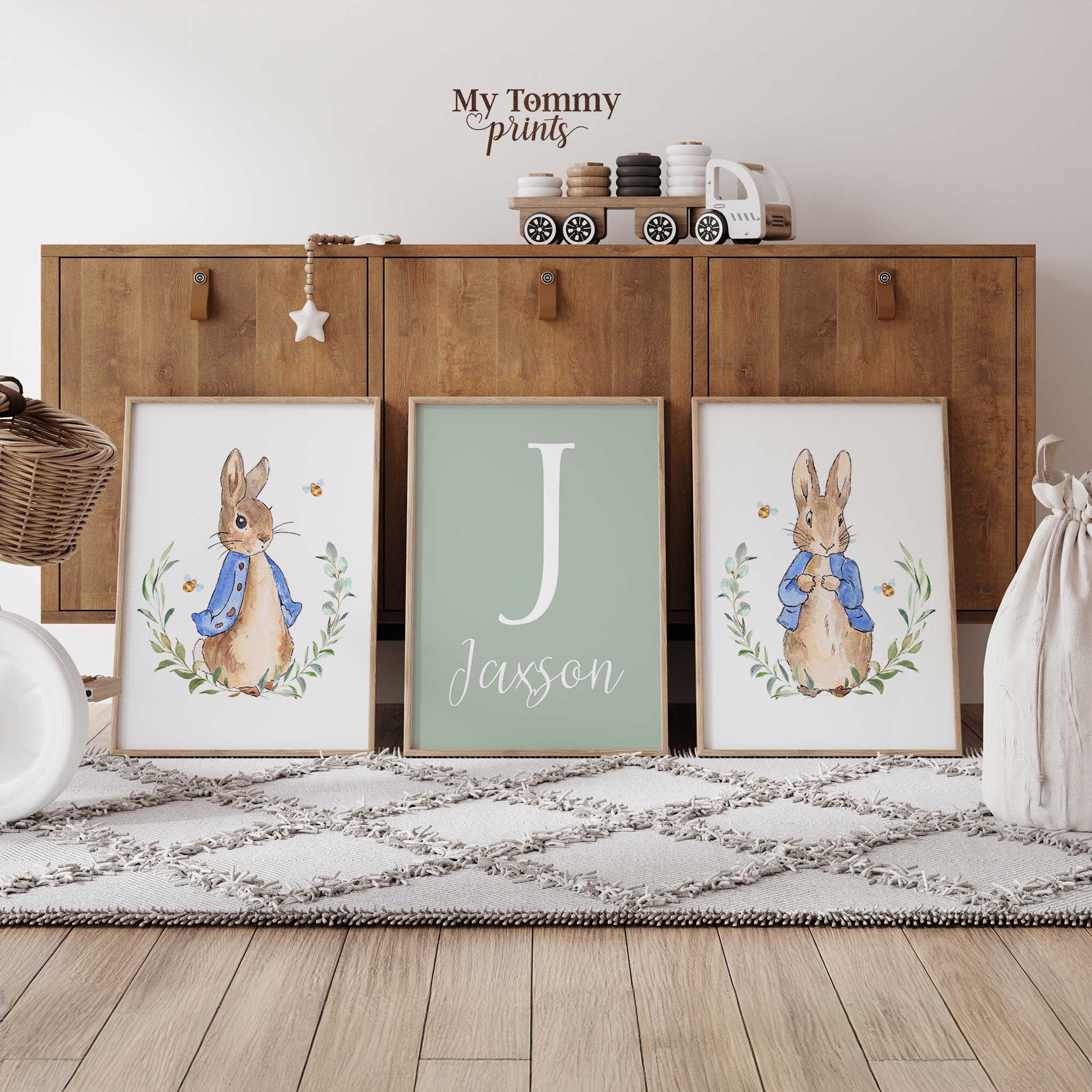 Peter Rabbit Nursery Wall Art Set of 3 Personalised Custom Baby Prints ...