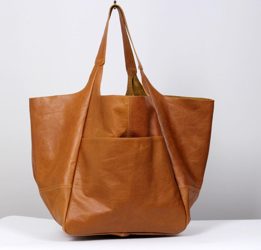 Oversized Tote Bag, Camel Tote Bag, Brown Leather Bag, Extra Large ...