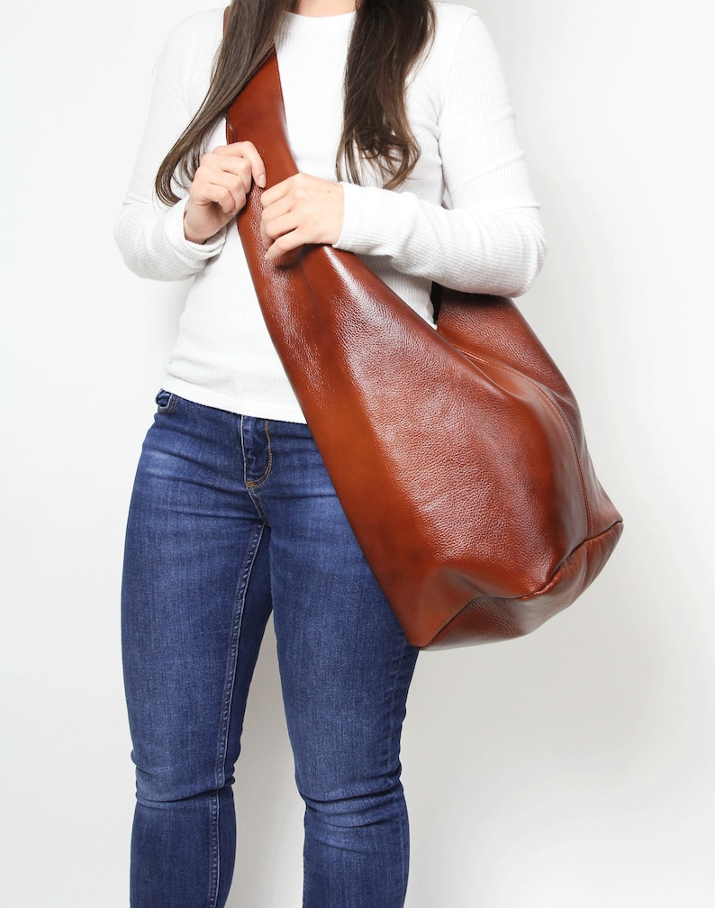 Slouchy Leather HOBO Bag Cognac Brown Slouchy Hobo Brown BOHO Bag ...