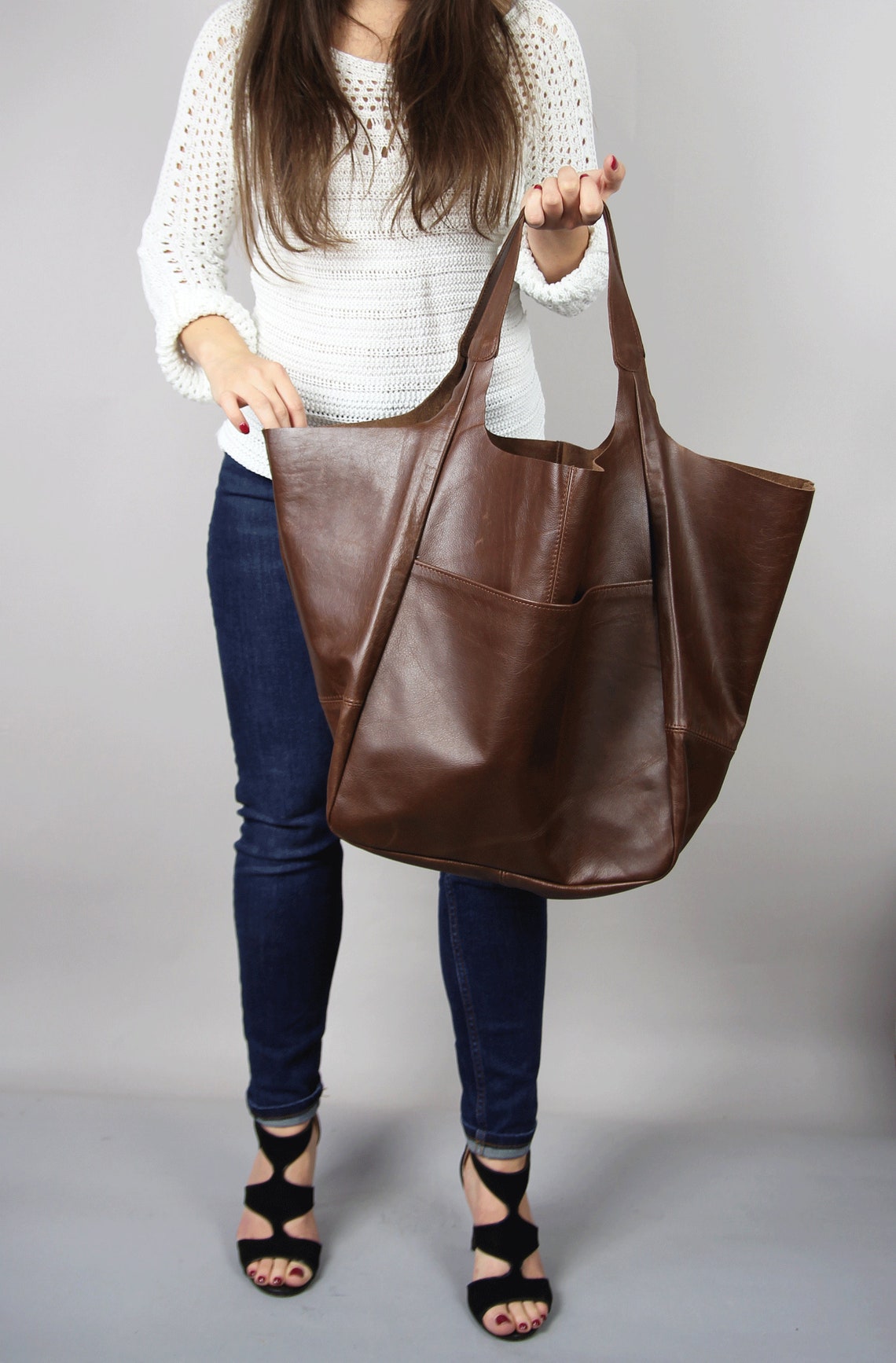 Extra Large Shoulder Bag, Leather Handbag, Weekender Leather Tote ...