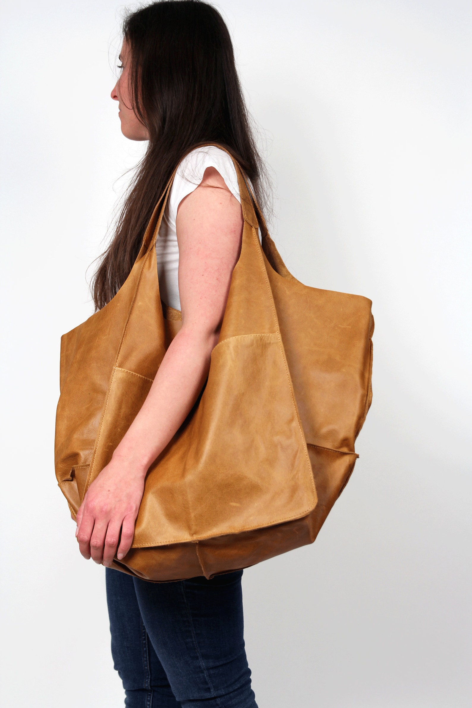 Camel Tote Bag, Tan Leather Bag, Light Brown Tote Bag, Leather Bag ...