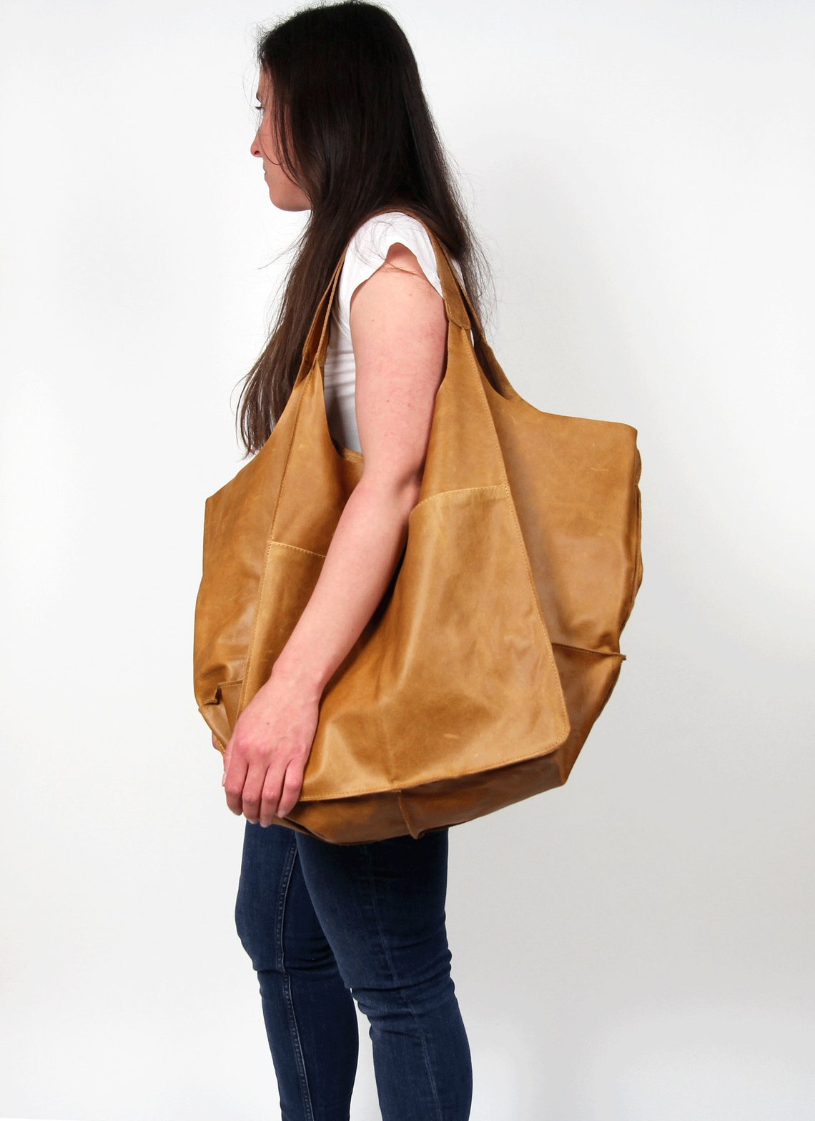 Camel Tote Bag, Tan Leather Bag, Light Brown Tote Bag, Leather Bag ...