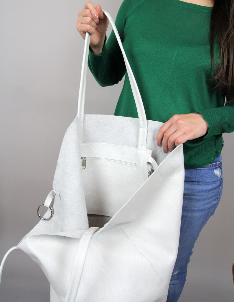White Leather Bag Large Leather Tote Purse Leather Handbag, Leather ...