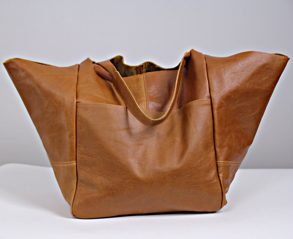 Oversized Tote Bag Camel Tote Bag Brown Leather Bag Extra - Etsy