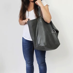 Gray Tote Bag Leather Shoulder Bag Grey Purse Bag Leather Tote Bag With ...