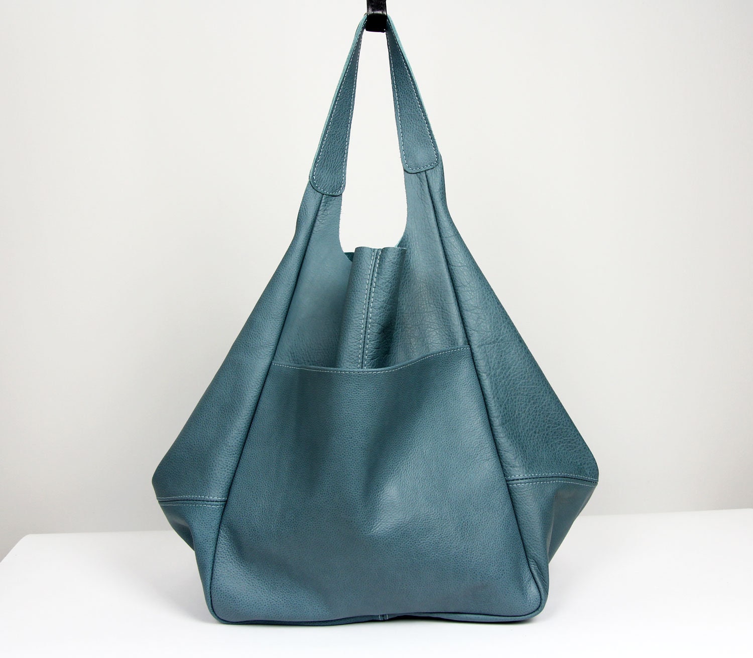 Leather Weekender Bag, Blue Tote Bag, Large Handbag, Leather Shoulder ...