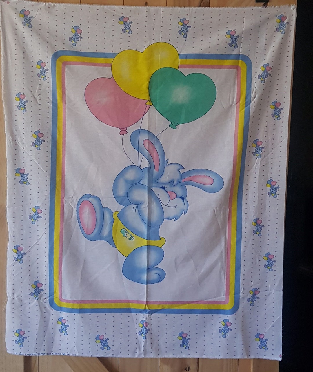 Vintage Baby Cot Quilt Panel Bunny Balloon Cot Panel That's Our Baby ...
