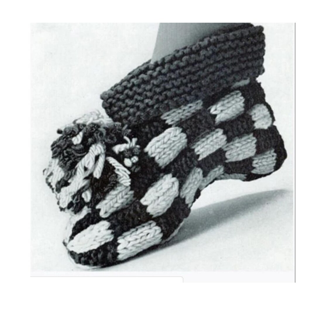 Vintage Slippers Knitting Pattern Checkerboard Slippers Knitting ...