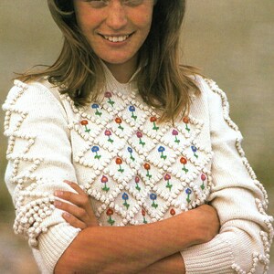 Flower Bobble Sweater Knitting Pattern Bobbles and Flowers Pullover ...