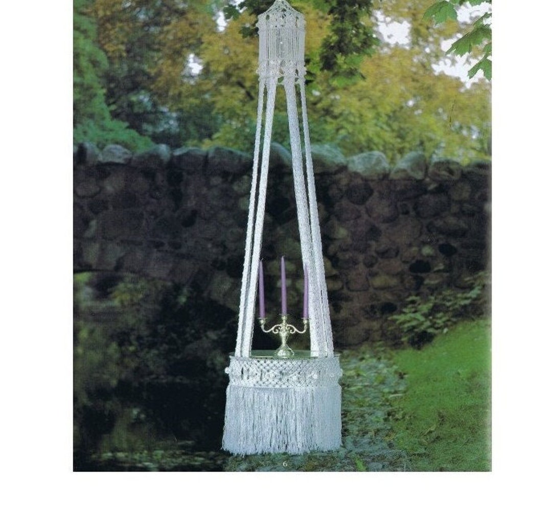 Vintage Macrame Hanging Table Pattern Table With Glass Macrame Shelf ...