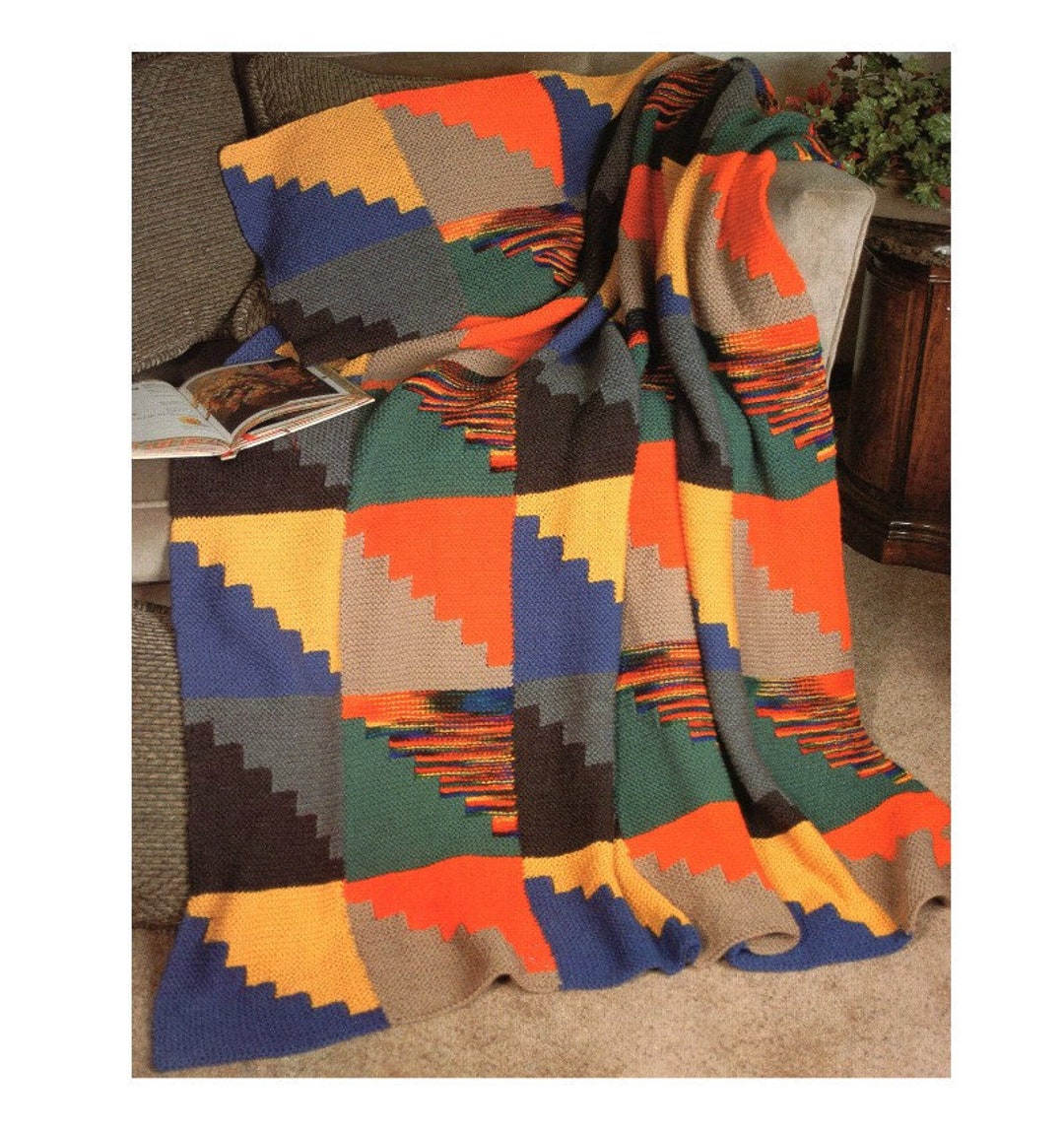 Aztec Afghan Knitting Pattern Southwest Squares Afghan Knitting Pattern ...