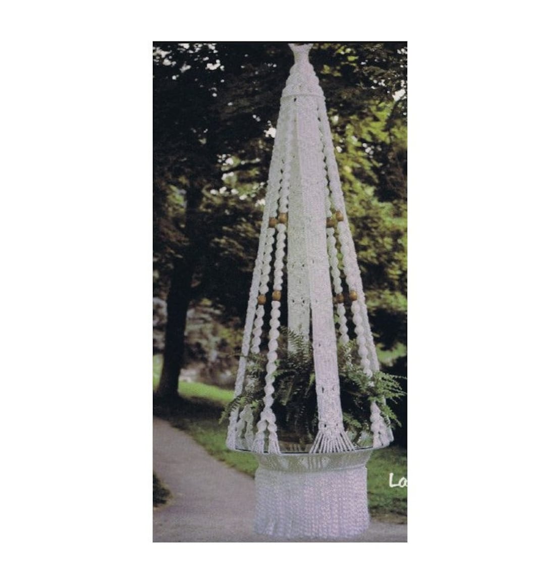 Vintage Macrame Hanging Table Pattern Table With Glass Beads Macrame ...