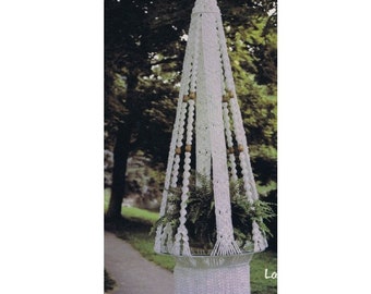 Vintage Macrame Hanging Table Pattern Table With Glass and Beads ...