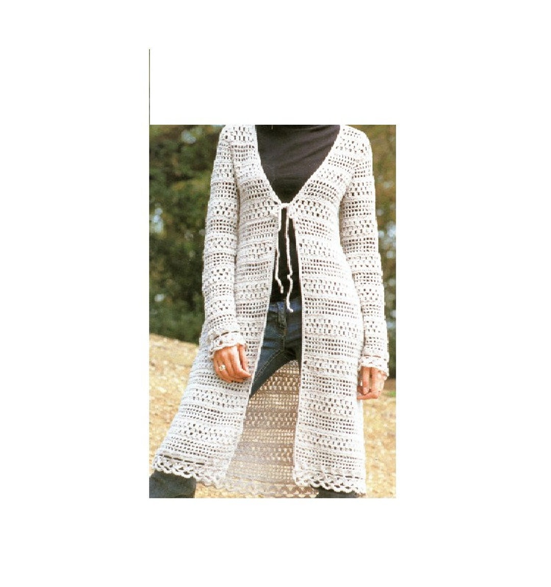 Lace Long Cardigan Sweater Crochet Pattern Textured Duster Sweater ...