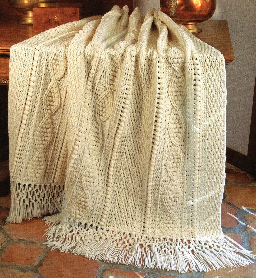 Aran Bobble Cable Afghan Crochet Pattern Cable Fringe Aran Afghan ...