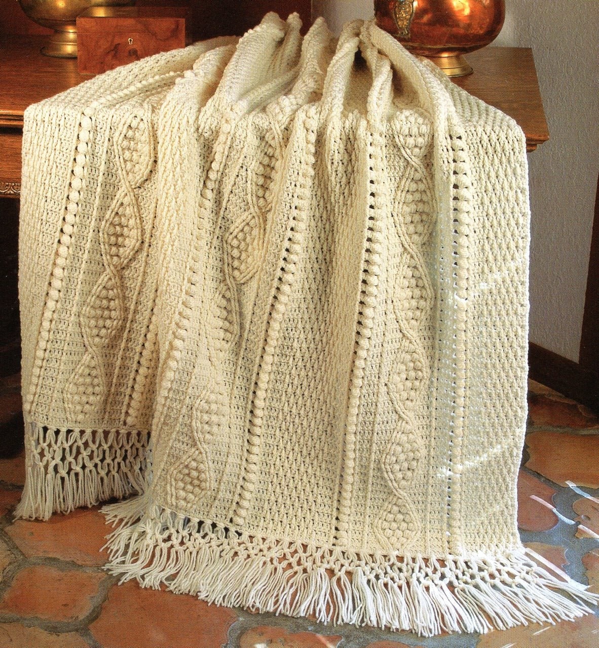 Aran Bobble Cable Afghan Crochet Pattern Cable Fringe Aran Afghan ...