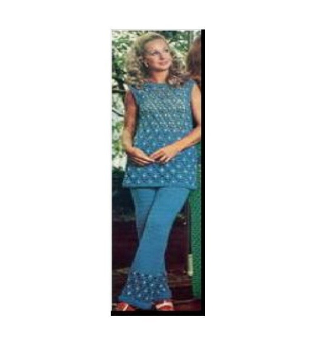1970s Two Piece Lace Pants Suit Crochet Pattern Vintage Tunic and Pants ...