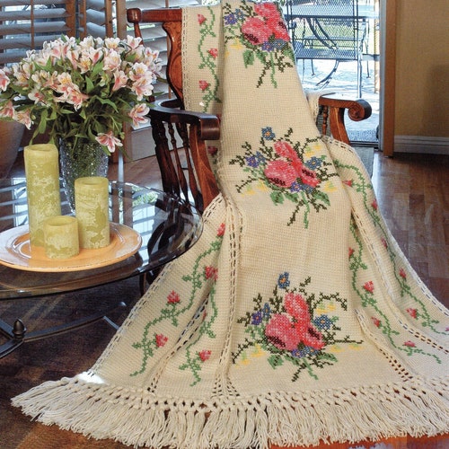 Rose Flower Afghan Crochet Pattern Flower Fringe Afghan - Etsy