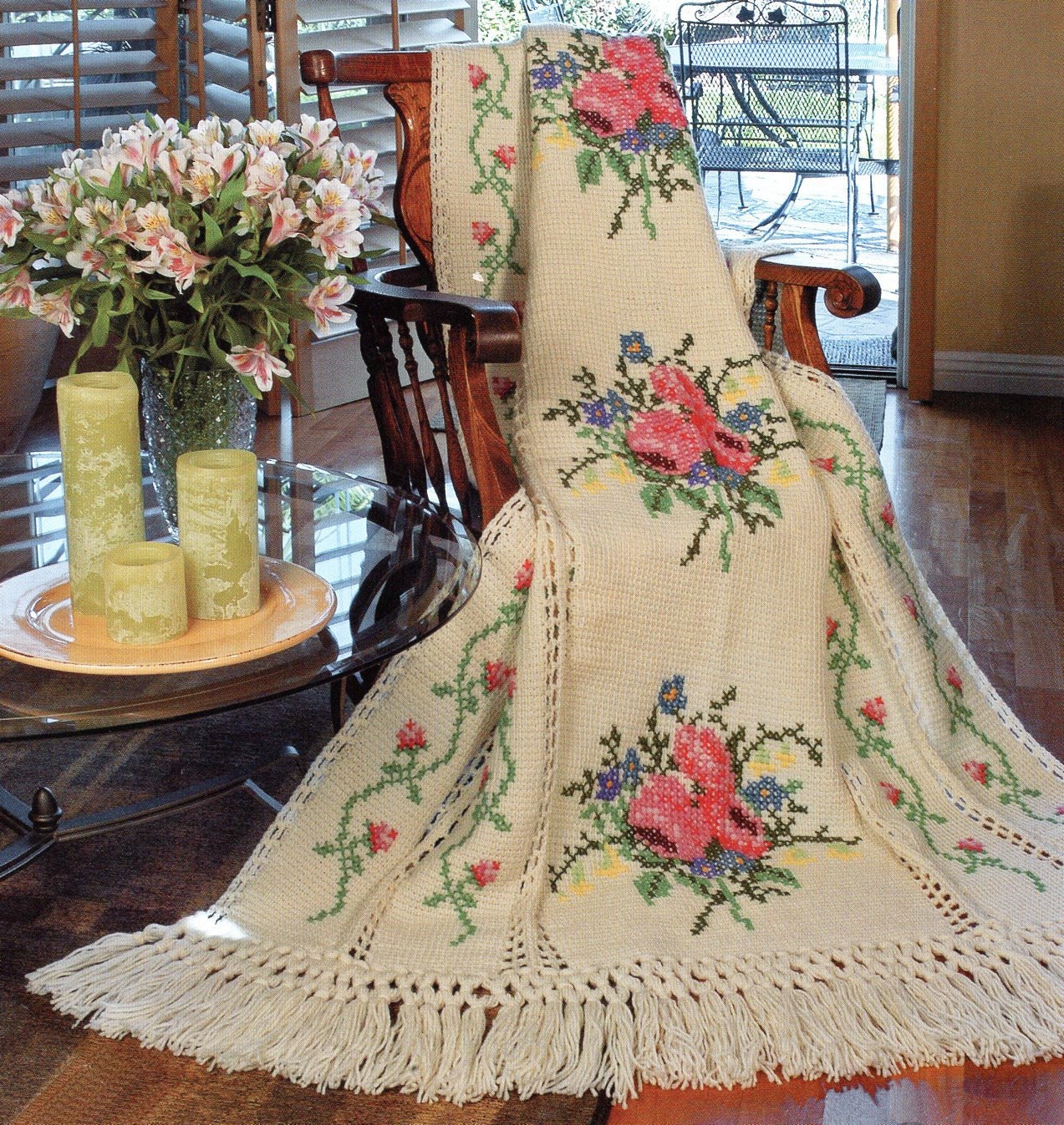 Rose Flower Afghan Crochet Pattern Flower Fringe Afghan - Etsy