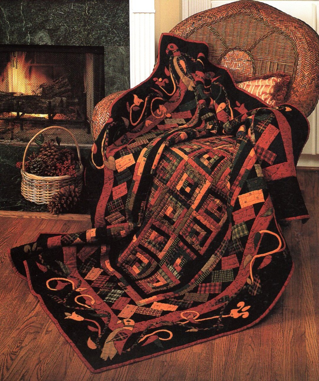 Folk Art Quilt Pattern Vintage Primitive Comforter Bedspread Quilting ...