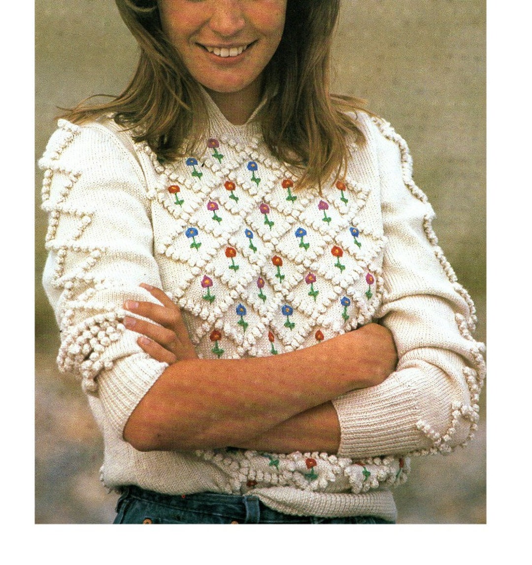 Flower Bobble Sweater Knitting Pattern Bobbles and Flowers Pullover ...