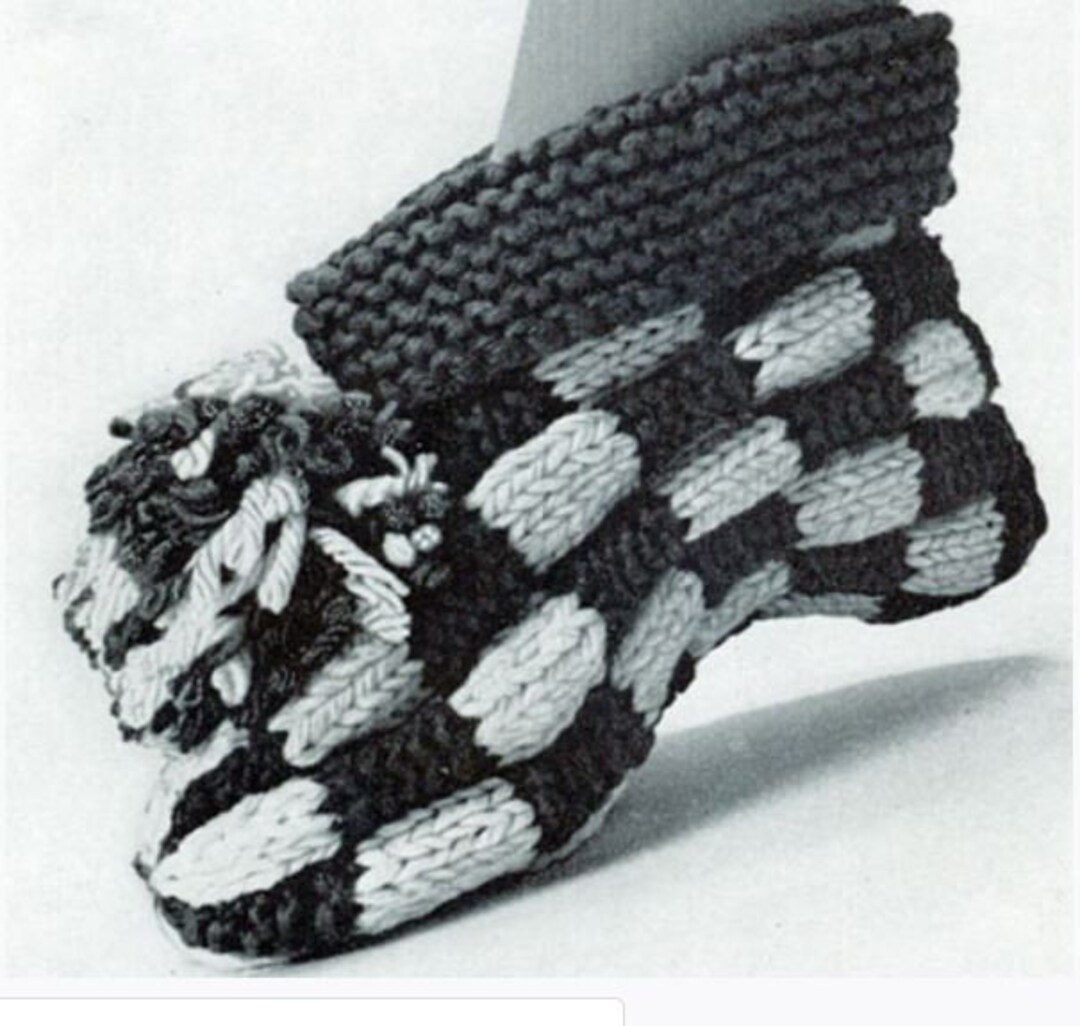 Vintage Slippers Knitting Pattern Checkerboard Slippers Knitting ...