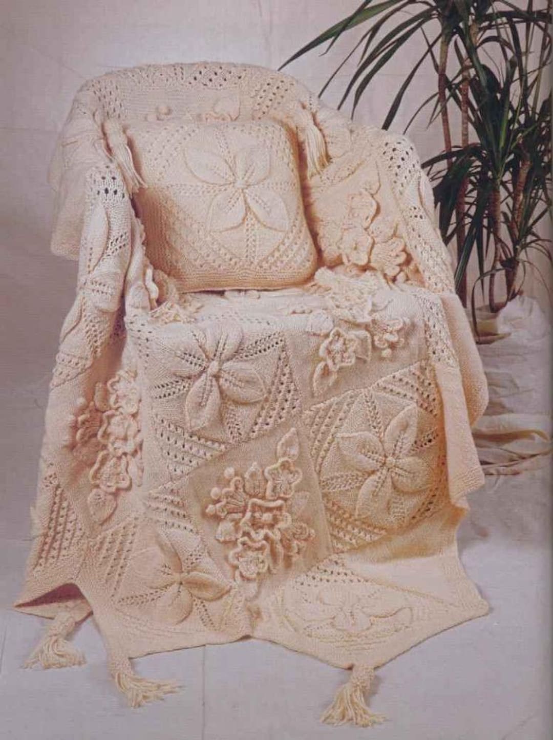 Leaves and Flowers Afghan Knitting Pattern Flower Leaf Afghan Knitting ...