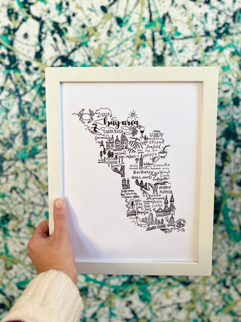 BAY AREA / SF Typography Word & Icon Map Print - Wall Decor, Gift, Art ...