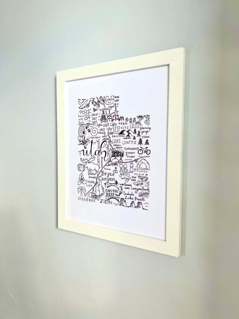 UTAH Typography Word & Icon Map Print Wall Decor Gift Art - Etsy