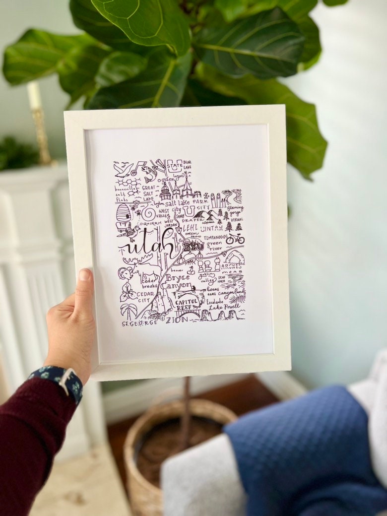UTAH Typography Word & Icon Map Print Wall Decor Gift Art - Etsy