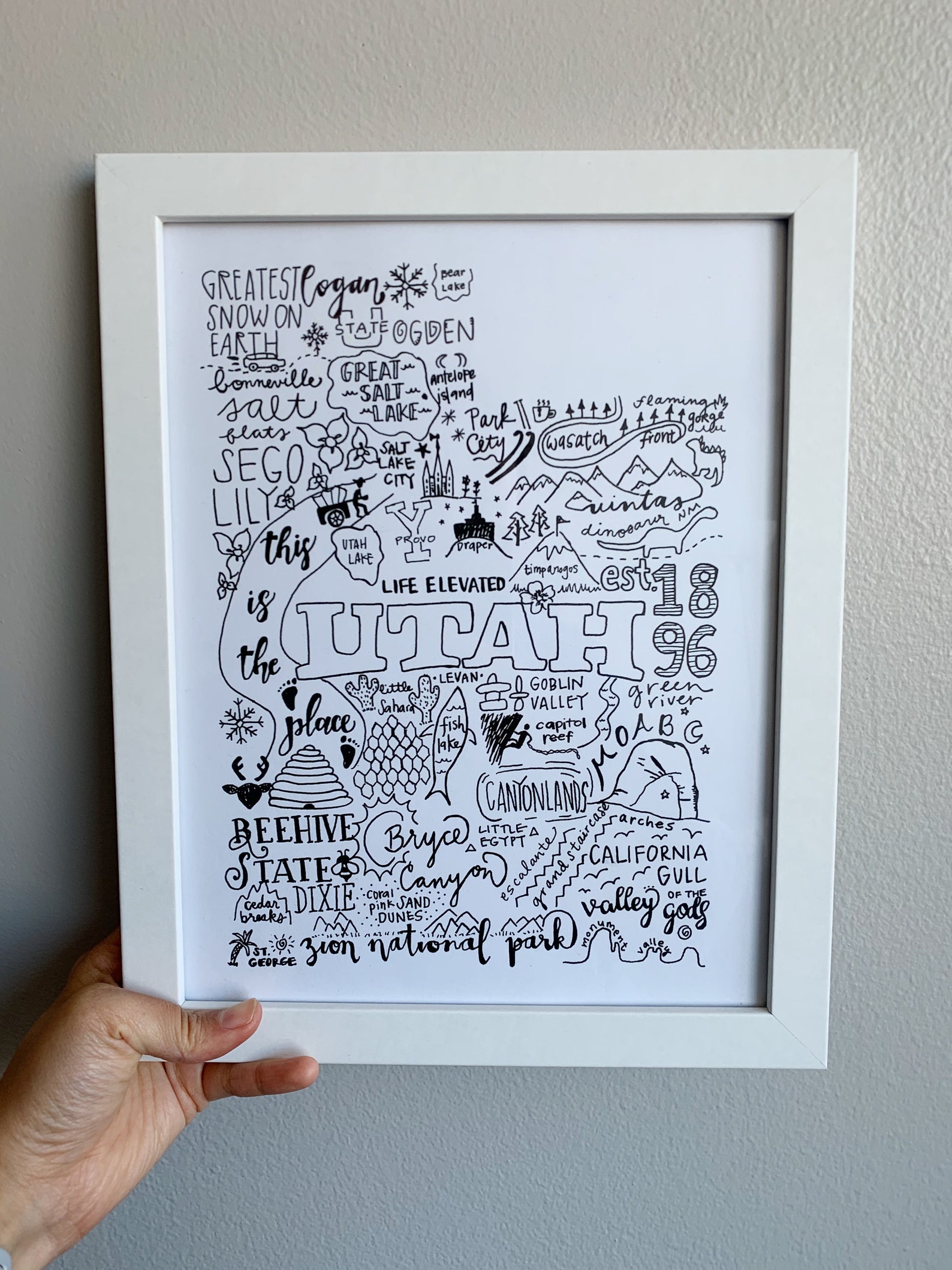 UTAH Typography Word & Icon Map Print Wall Decor Gift Art | Etsy