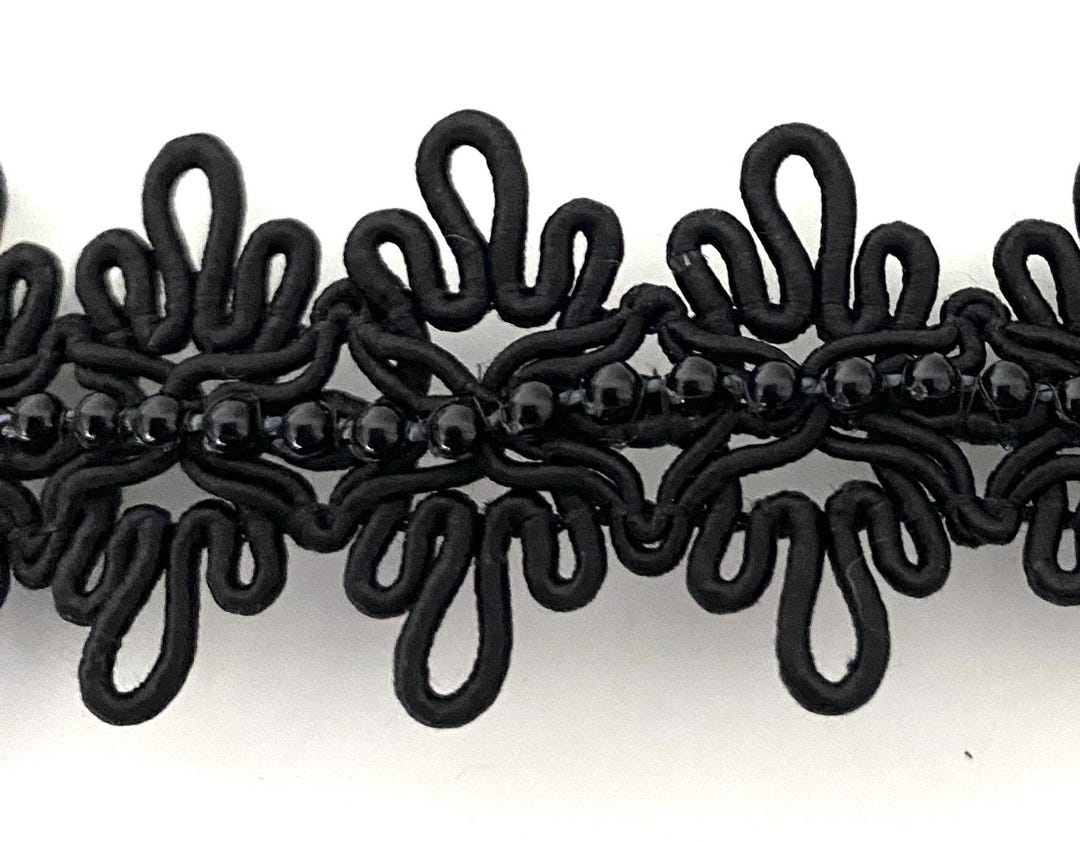 Black Beaded Gimp Braid Trim: Sewing & Choker Embellishment (3-1/2 ...