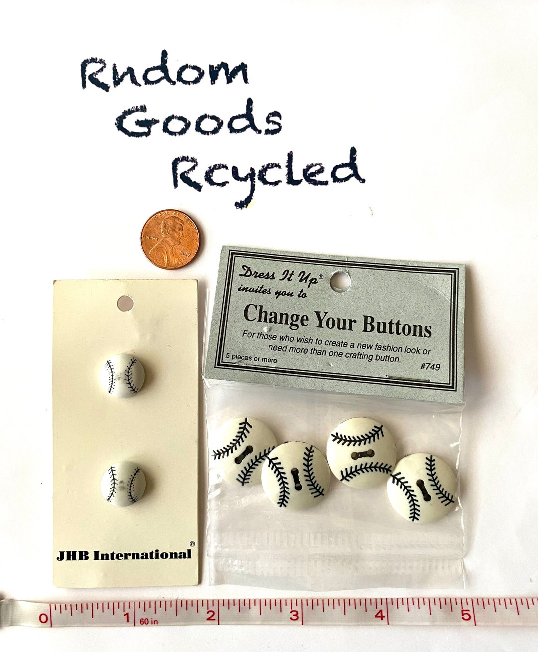 BASEBALL BUTTONS Set of 2 Sizes, for Sewing, Scrapbooking, Button ...