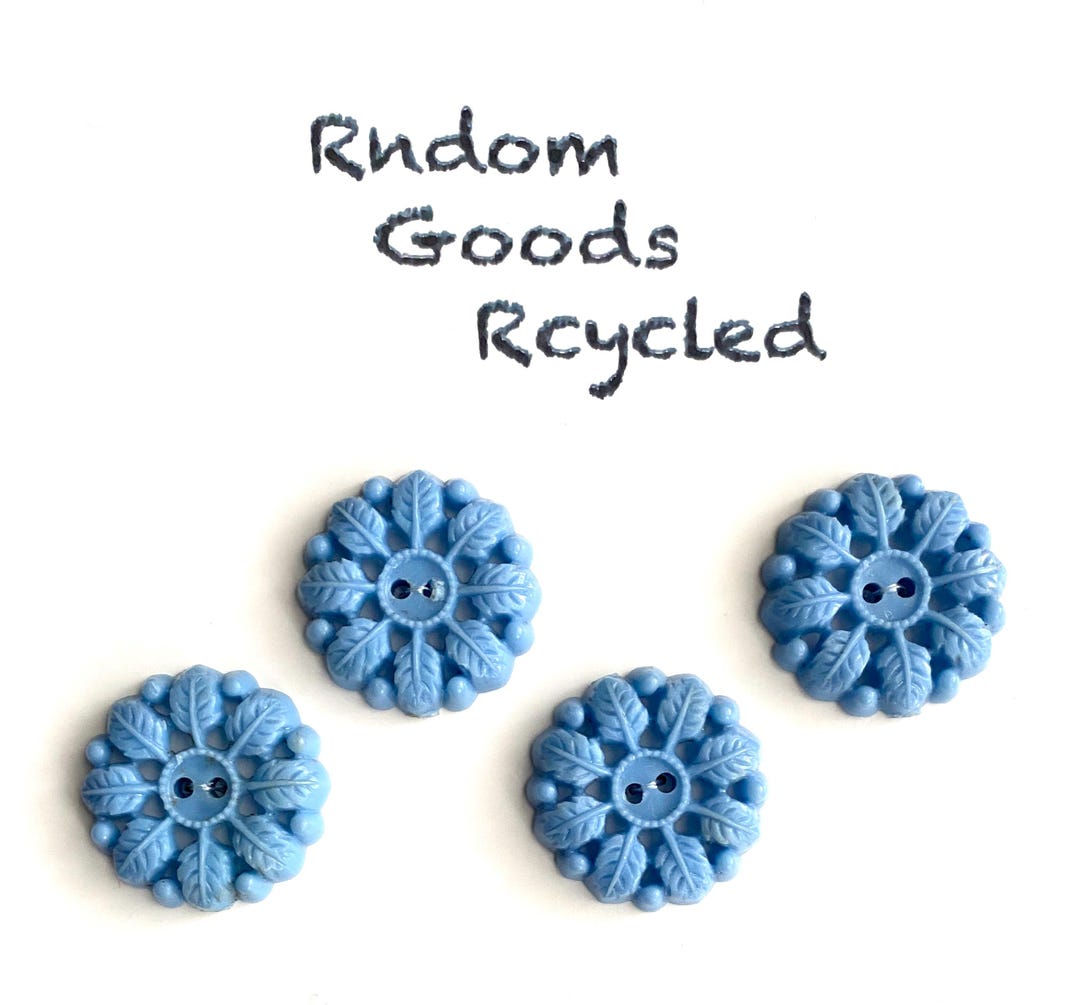 4 VTG BLUE BUTTONS, Molded Blue Plastic Shaped Like Feathers, for ...