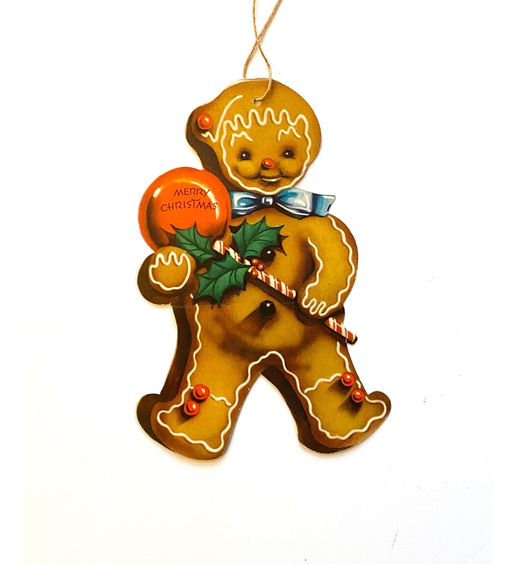 Vintage GINGERBREAD MAN Die Cut Card/ Ornament, Christmas Ephemera ...