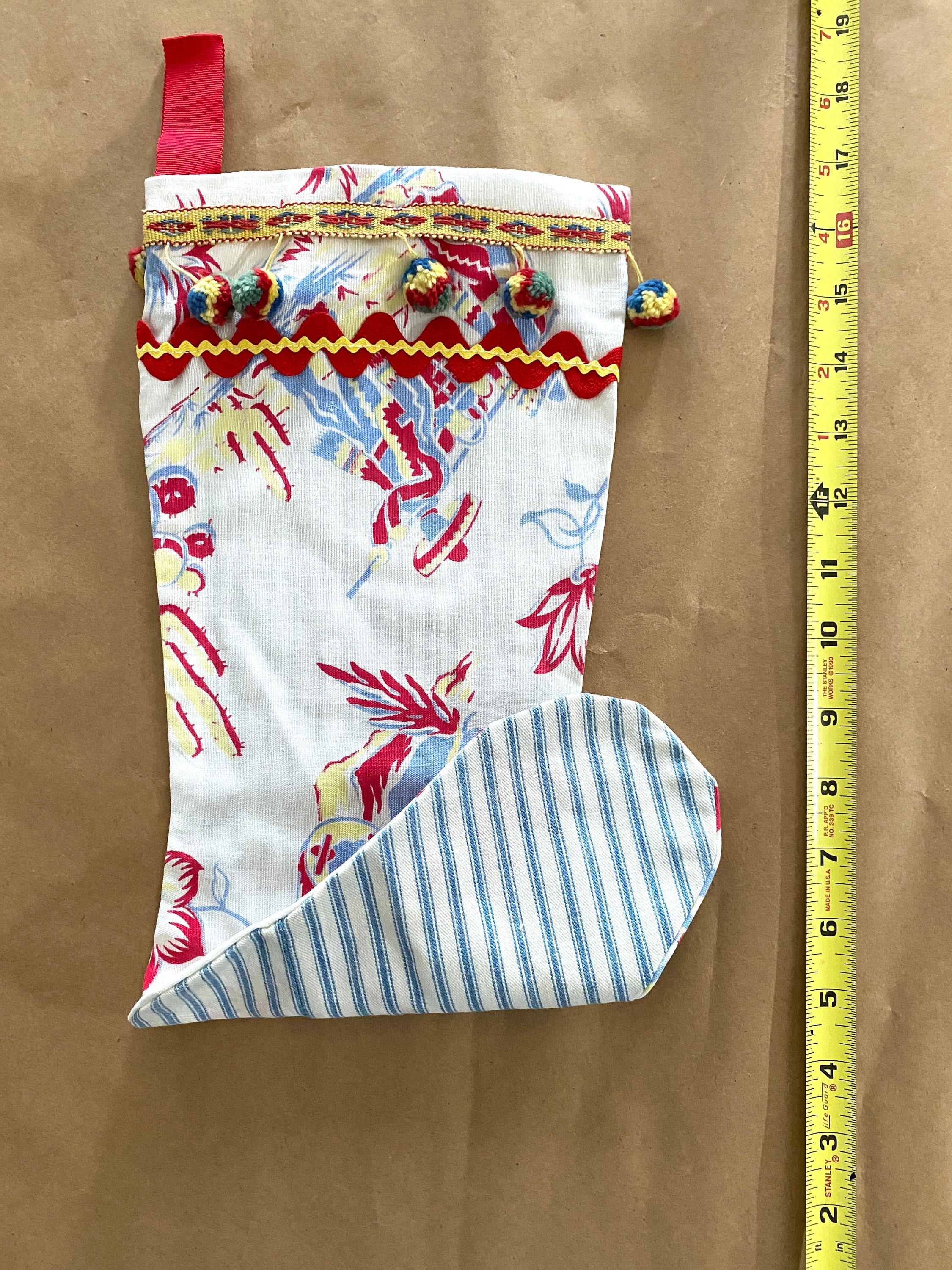 Vintage Tablecloth and Ticking Stocking-holiday Decor - Etsy