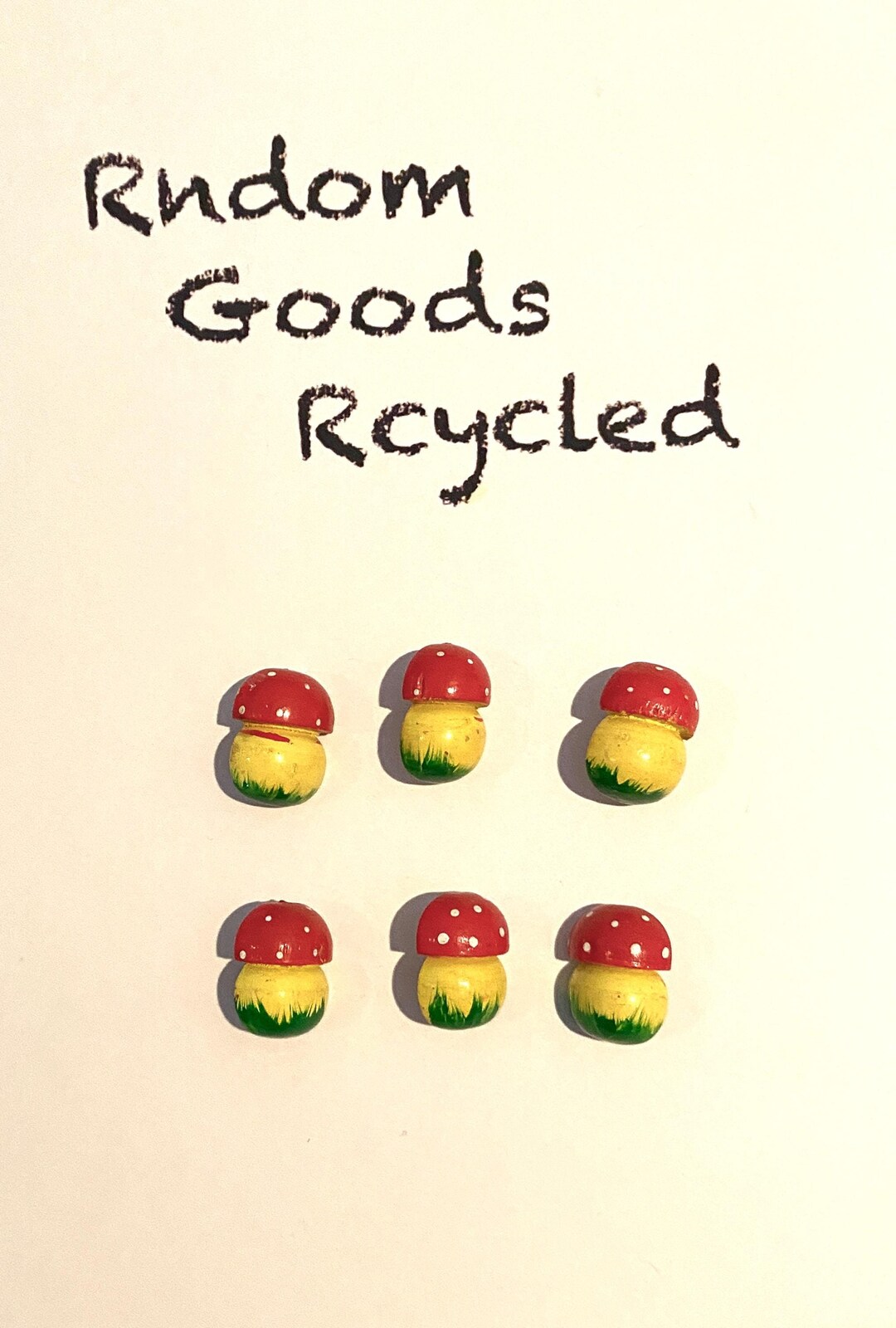 6 MUSHROOM Shank BUTTONS, Hand Painted WOOD, for Sewing, Sweaters ...
