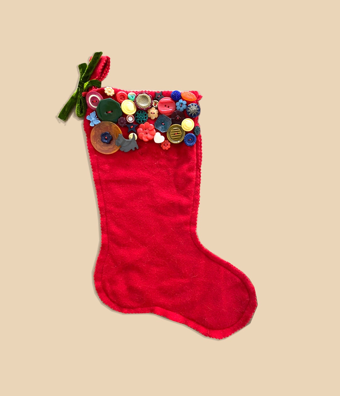 Unique Red Felt Stocking With Vintage Buttons- Hand Made and One-of-a ...