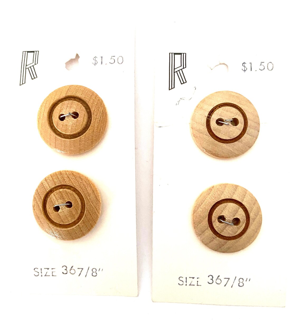 4 Natural WOOD Carved BUTTONS, 7/8" on Original Cards, for Sewing ...