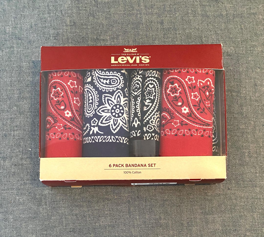 5 LEVI'S BANDANAS in Original Box, 22 X 22 Square Cotton Bandanas, 2 ...