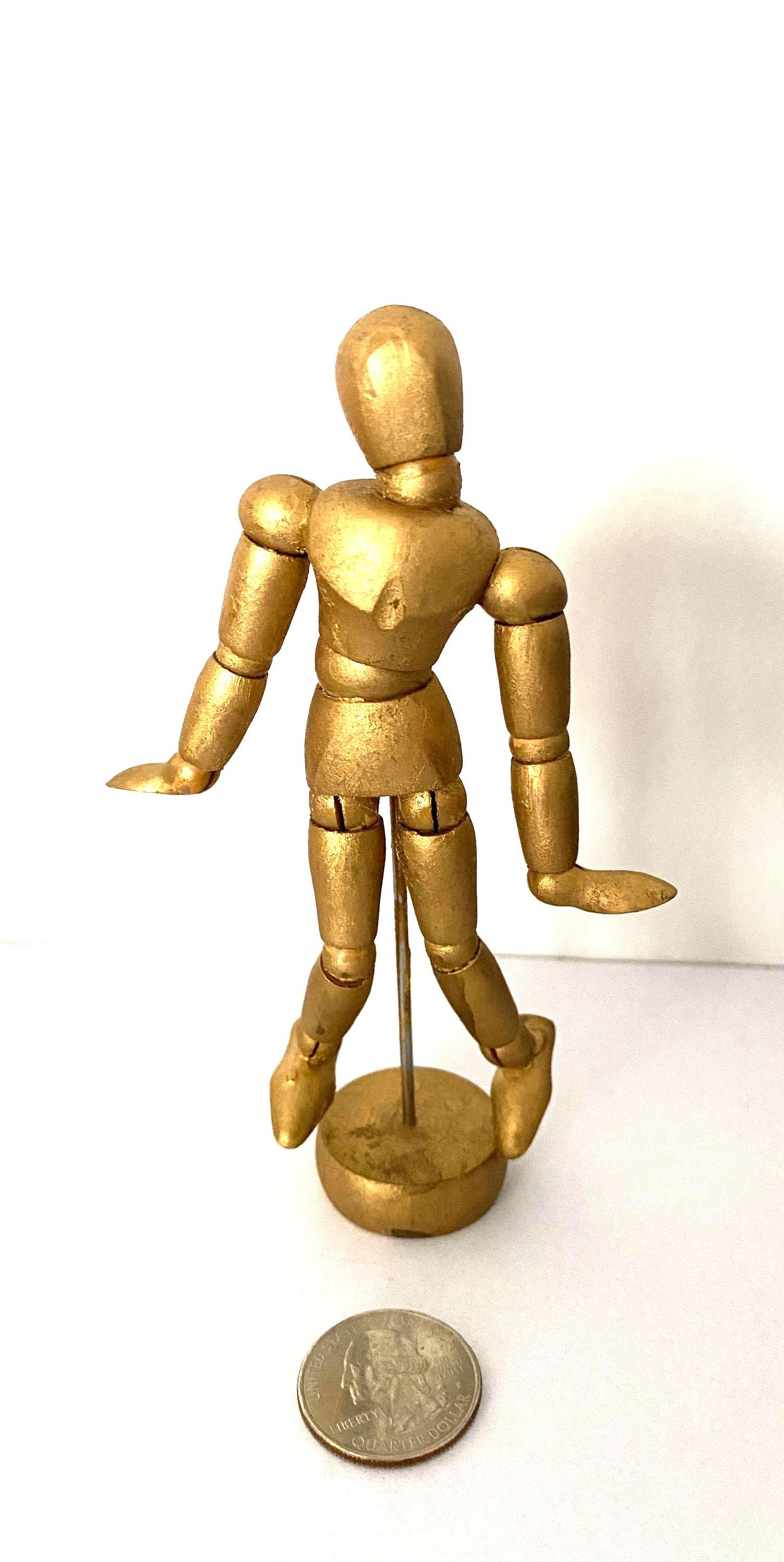 WOODEN FIGURE, Fully Articulated, 5.5" Tall, Painted Gold, for Artists ...