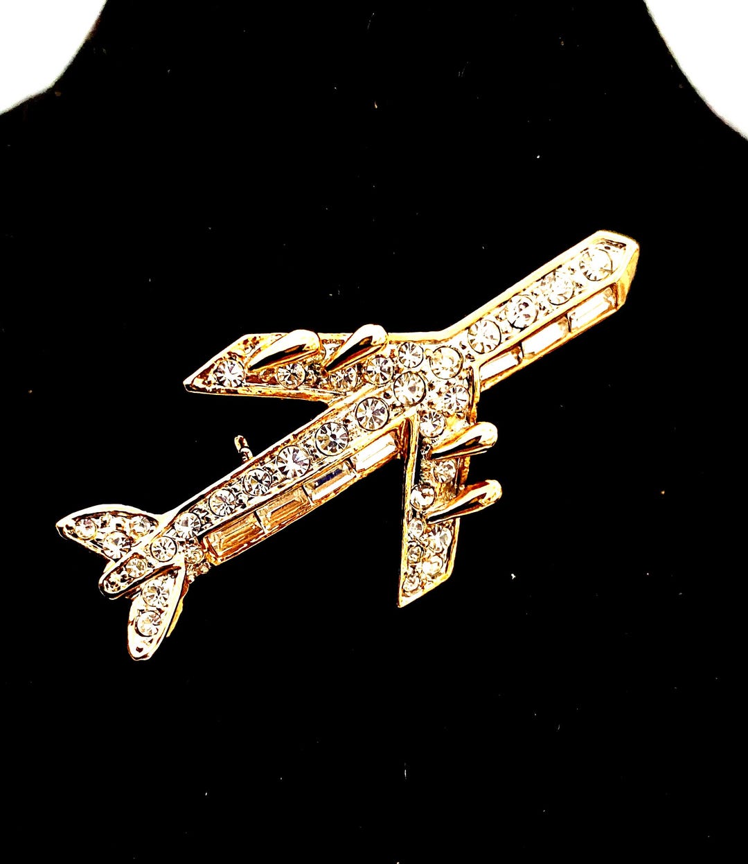 Rhinestone Airplane Brooch: Gold Tone Metal, C. 2000s - Etsy